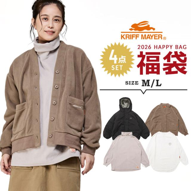 【予約】クリフメイヤー 福袋 2026 レディース KRIFF MAYER 4点セット 福袋 2026年 軽撥水中綿マウンテンパーカー フリース カーディガン もちのびハイネックロンT プリントチュニックロンT 春秋冬 M L 女性 大人 新春福袋 送料無料