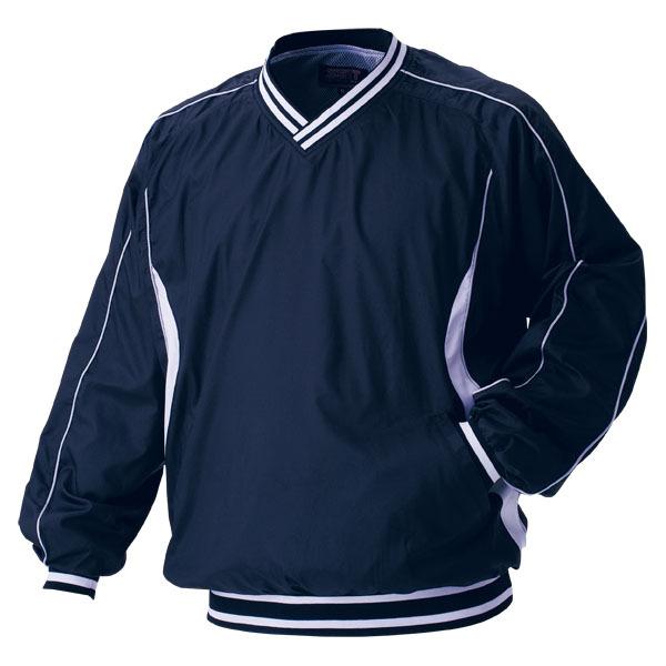 ZETT ゼット 野球ウエア 長袖Vネックジャンパー ネイビー×ホワイト XO BOV300 2911