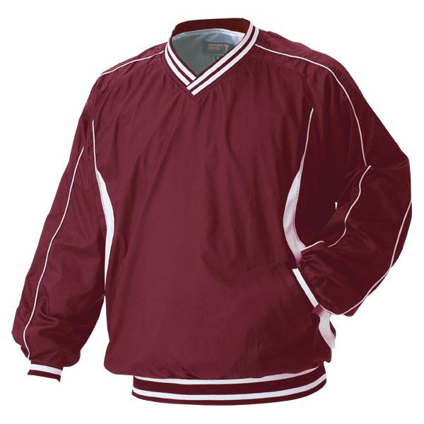 ZETT ゼット 野球ウエア 長袖Vネックジャンパー エンジ×ホワイト L BOV300 6811