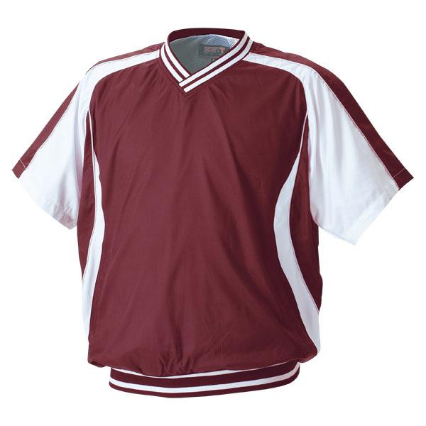 ZETT ゼット 野球ウエア 半袖Vネックジャンパー エンジ×ホワイト XO BOV300H 6811