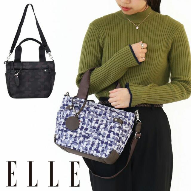 ELLE エル 2wayショルダーバッグ プリモア 6433004 2way ハンドバッグ ミニトート 軽量 ナイロン 手捺染 正規品 ギフト