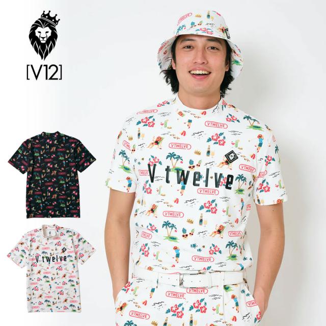 ポイント10% V12 ブィトゥエルブ モックネック v122411-mk18 半袖 Tシャツ RESO MOCK  ゴルフ ウェア 黒 白 ブラック ホワイト LEON 男性 ギフト akz10