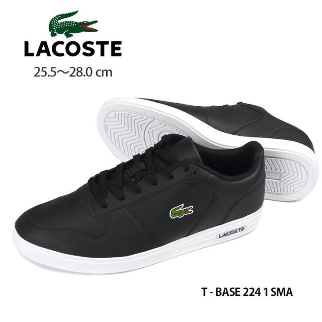 ラコステ T-ベース 224 1 SMA メンズ スニーカー シューズ 25.5 26 26.5 27 28 ブラック/ホワイト LACOSTE T BASE 48SMA0114 ローカット レースアップ コートシューズ 無地 黒 BLK/WHT【箱アウトレット】 sh2344