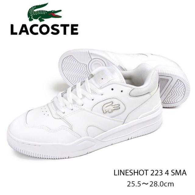 ラコステ ラインショット 223 4 SMA メンズ スニーカー シューズ  25.5 26 26.5 27 28 ホワイト LACOSTE LINESHOT 46SMA0110 ローカット レースアップ 紐 ひも コートシューズ レザー ヌバック 無地 白 ホワイト WHT/WHT【箱アウトレット】 sh2384