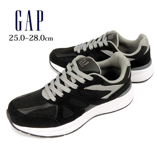 【箱アウトレット】GAP レトロ ランニング スニーカー シューズ メンズ BLACK 25 26 27 28 GPU12512 ギャップ 男性 紳士 靴 くつ ローカット レースアップ 紐 ...