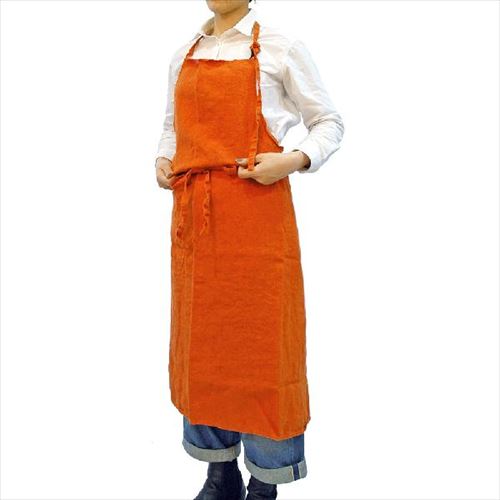 Linnne リンネ Linne エプロン 0118-052 Linnne オレンジ 100％ピュアリネン 麻 身丈約101cm リトアニア