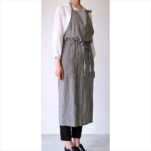 Linnne リンネ Linne エプロン グレー 100％ピュアリネン 麻 身丈約101cm リトアニア