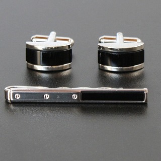 オニキスネクタイピン　カービングオニキスカフスセット