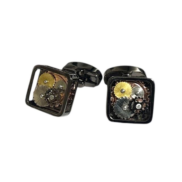 ガンメタスクエアーギアカフスボタン