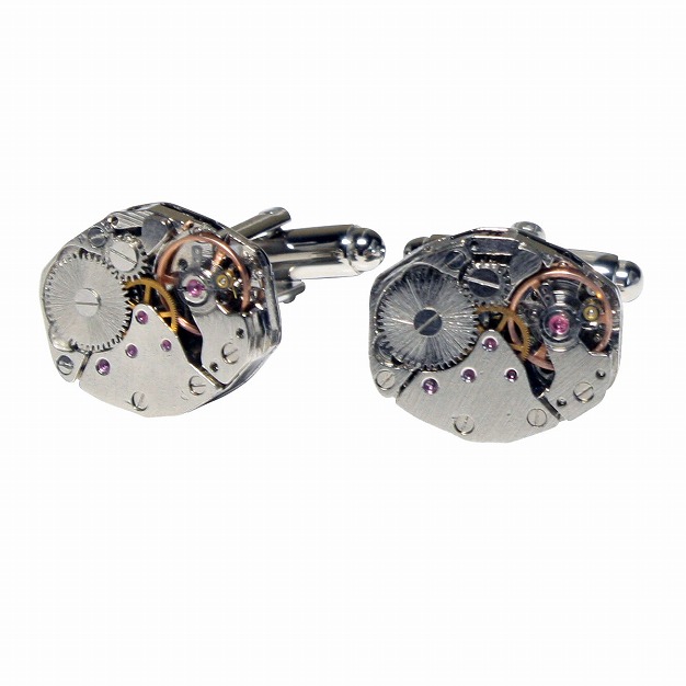 フレームレスムーブメントシルバーオーバルカフスボタン