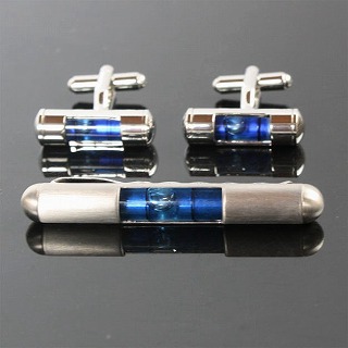 水準器（青）　カフス、タイピンセット【カフスボタン・タイバー】 ギフト プレゼント 送料無料