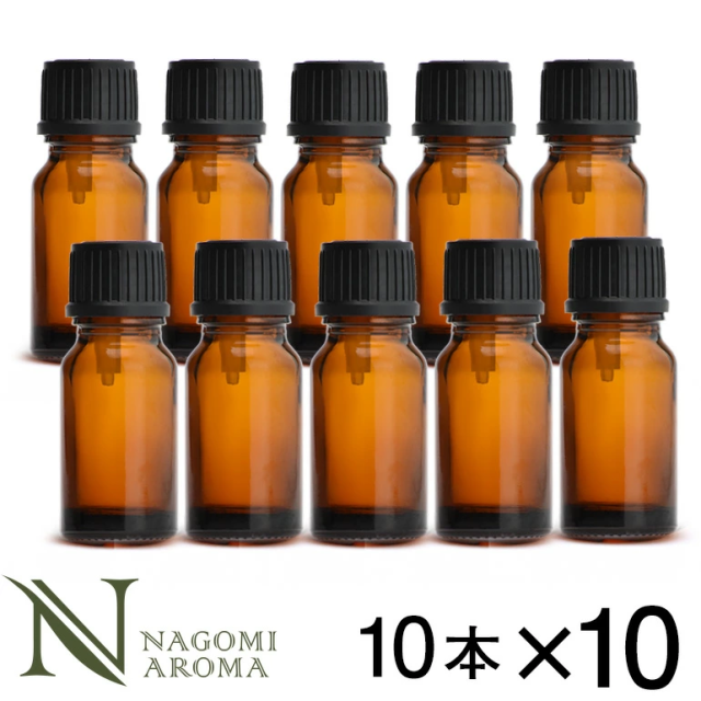 遮光瓶 10ml（アンバー） 100本セット 黒キャップ＆ヴァーティカルドロッパー 瓶 遮光 茶色 容器 ビン 化粧水 コスメ ボトル 保存容器