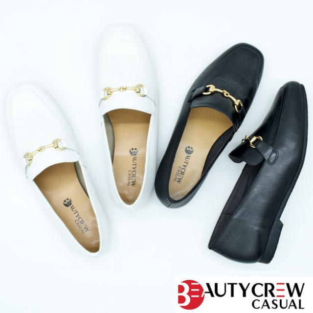 ローファー パンプス スリッポン レディース 本革 レザー ブラック ホワイト 22-24.5 beautycrew 8318 (予約)は3〜5営業日後の出荷です。