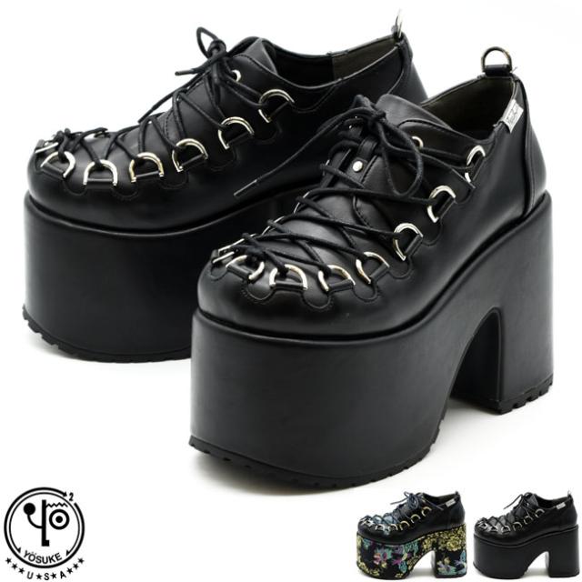 ヨースケ YOSUKE 厚底シューズ レースアップシューズ プラットフォーム 厚底 メンズ 全2色 S-LL ブラック 黒 4468024