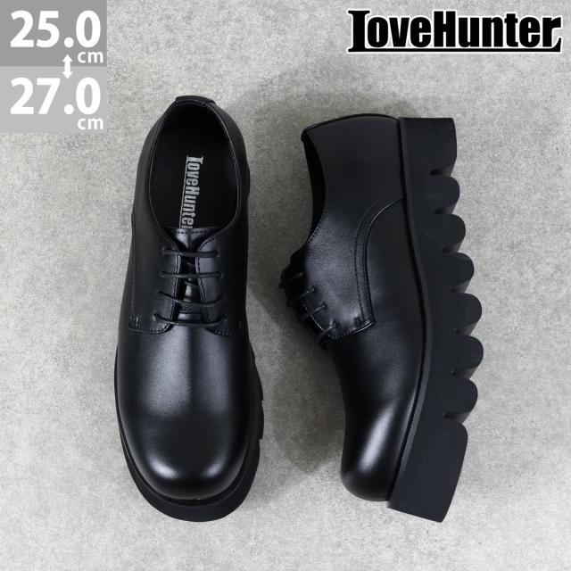 カジュアルシューズ メンズ 厚底 レースアップ 外羽根 プレーントゥ キャタピラーソール 4cmヒール 合皮 No.1740 25cm-27cm LOVEHUNTER ラブハンター