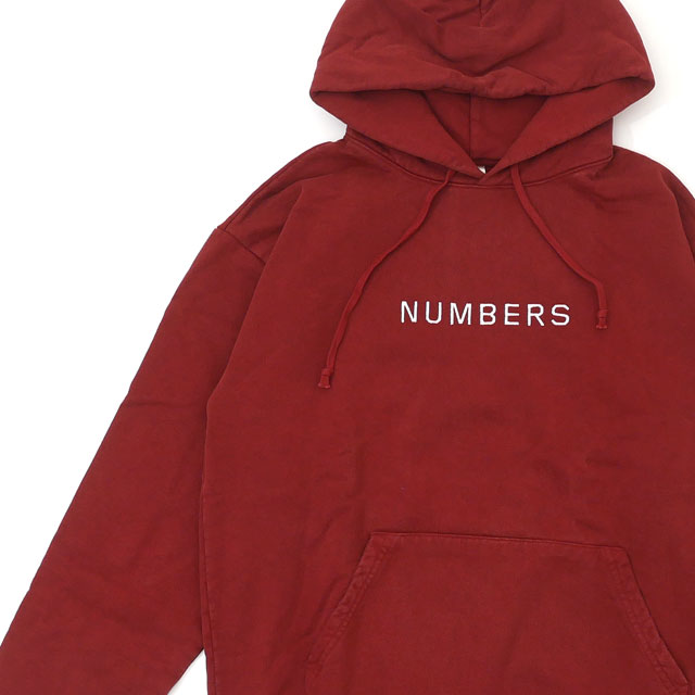 新品 ナンバーズ Numbers EMBROIDERED WORDMARK FLEECE PULLOVER パーカー BURNT ORANGE バーガンディー SWT/HOODY