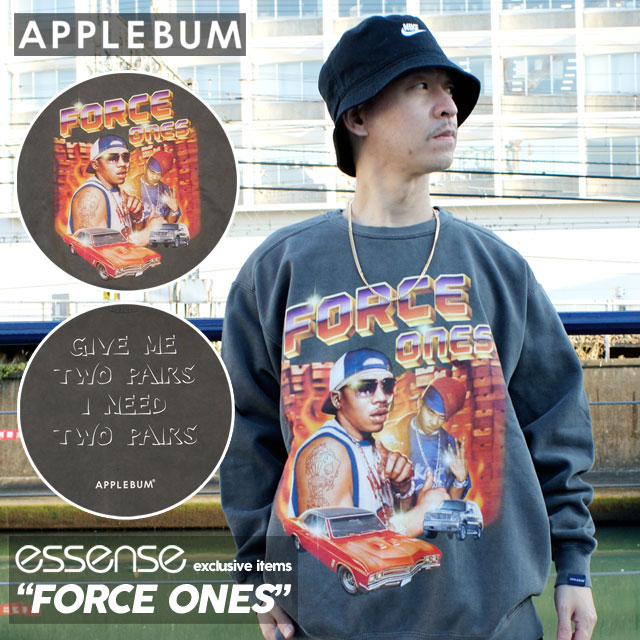 【数量限定特別価格】 新品 アップルバム APPLEBUM essense別注 FORCE ONES Overdyed Crew Sweat クルースウェット VINTAGE BLACK ヴィンテージブラック 黒 SWT/HOODY