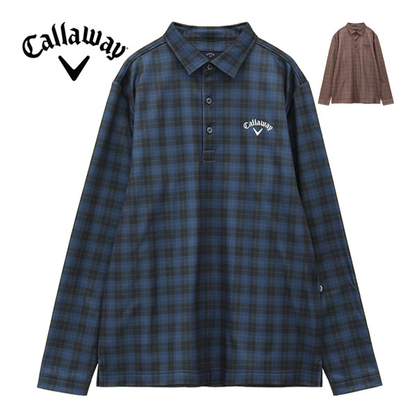 キャロウェイ タータンチェック柄プリント 裏起毛 長袖 ポロシャツ ゴルフウェア メンズ M-3L C24233114
