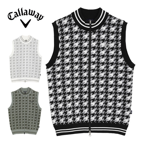 キャロウェイ 千鳥ジャカード フルジップ ニットベスト ゴルフウェア メンズ 2025年秋冬モデル M-3L C25219101