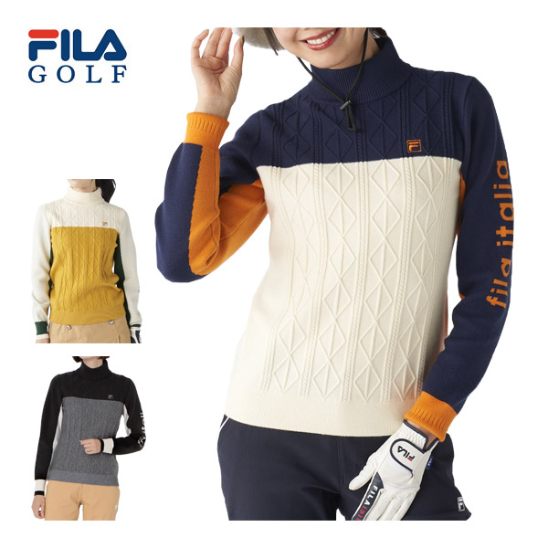 フィラゴルフ ブロック切替 モックネック セーター ウェア レディース 2025年秋冬モデル M-LL 795-705