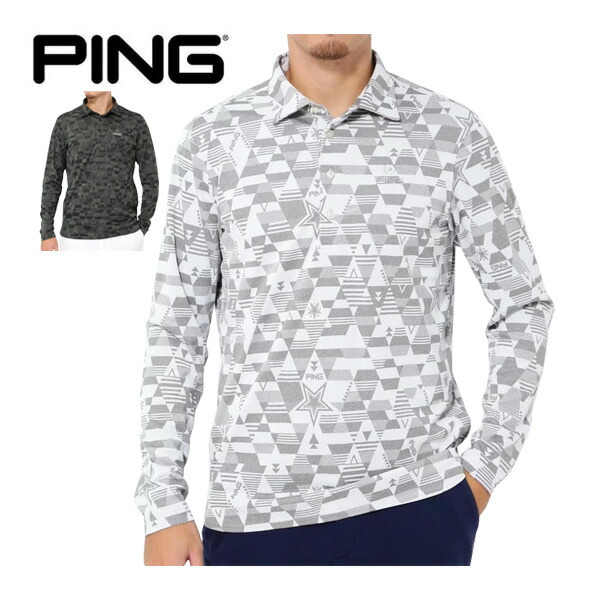 ピン ジオメトリック プリント ジャガード 長袖 ポロシャツ ゴルフウェア メンズ M-LL 621-3261001