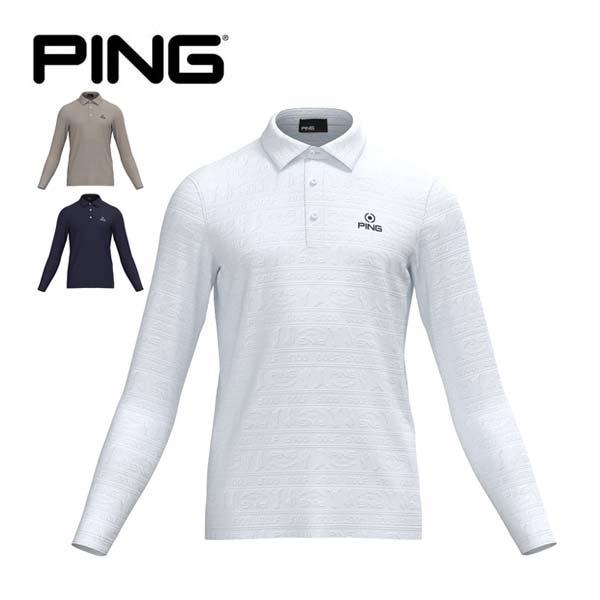 ピン Mr.PING 凸凹ボーダージャガード 長袖 ポロシャツ ゴルフウェア メンズ M-3L 621-4261801