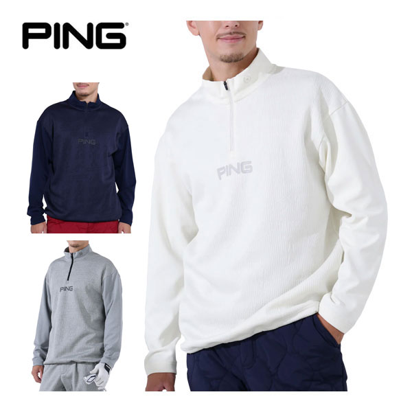 ピン ネイティブアパレル キルトジャガード ダンボールニット ハーフジップ 長袖シャツ ゴルフウェア メンズ 2025年秋冬モデル S-3L 621-5241001