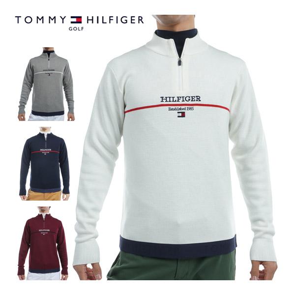 トミーヒルフィガー フロントロゴ　ハーフジップ　モックネック セーター ゴルフウェア メンズ 2024年秋冬モデル M-3L THMA472