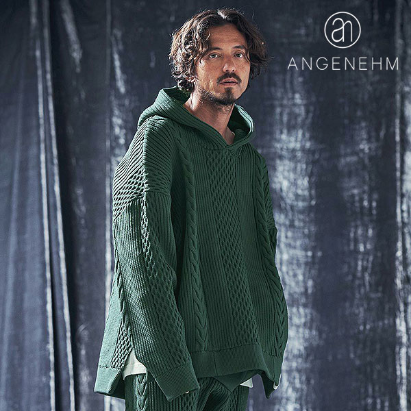 2024 秋冬 先行予約 【12月下旬から1月上旬入荷予定】ANGENEHM アンゲネーム Light yarn cable stitch knit hoodie atftps