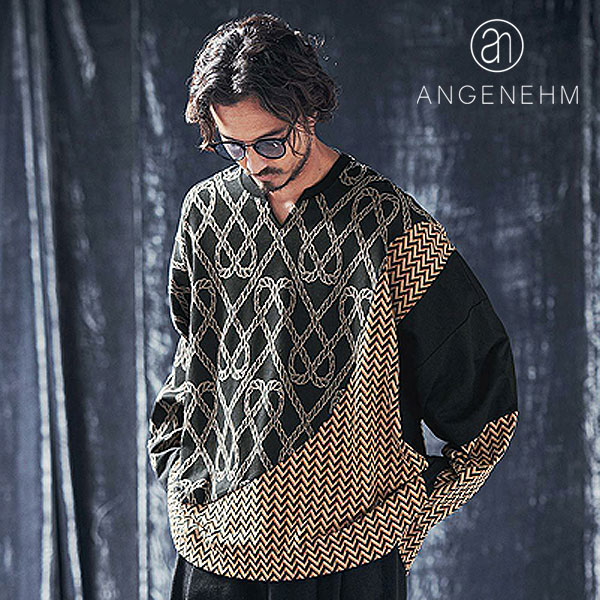 2024 秋冬 先行予約 10月上旬〜中旬入荷予定 ANGENEHM アンゲネーム Patterned switching long sleeve cutsew atftps