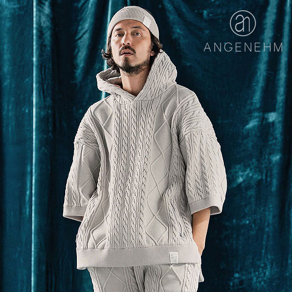 2025 春夏 先行予約 4月下旬〜5月上旬入荷予定 ANGENEHM アンゲネーム Airy yarn cable stitch short sleeve hoodie メンズ atftps