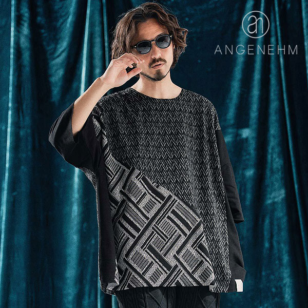 2025 春夏 先行予約 7月上旬〜中旬入荷予定 ANGENEHM アンゲネーム Geometric jacquard fabric switching design oversized T-shirt