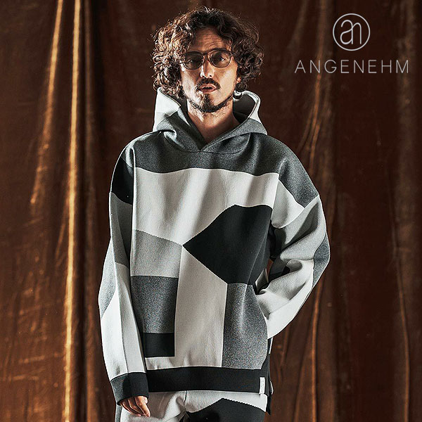 2025 秋冬 先行予約 10月中旬〜下旬入荷予定 ANGENEHM アンゲネーム Jacquard Block Color Hoodie -Airy Yarn Sweater- atftps