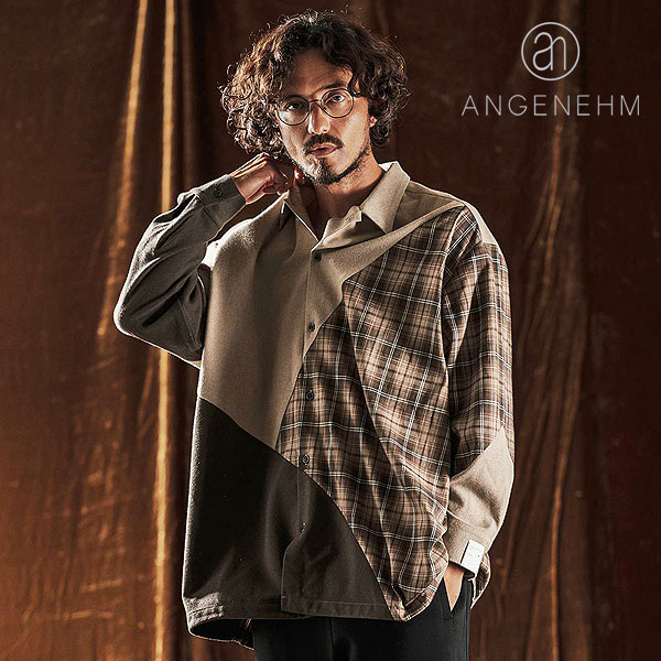 2025 秋冬 先行予約 9月中旬〜下旬入荷予定 ANGENEHM アンゲネーム Mixed Fabric Panel Shirt メンズ シャツ キャンセル不可 atftps