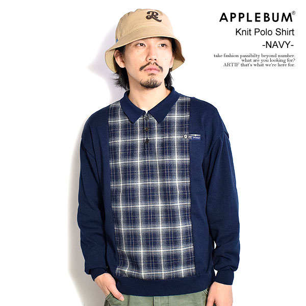 30％OFF SALE セール APPLEBUM アップルバム Knit Polo Shirt -NAVY- メンズ シャツ ポロシャツ ニットシャツ ニットポロ atftps