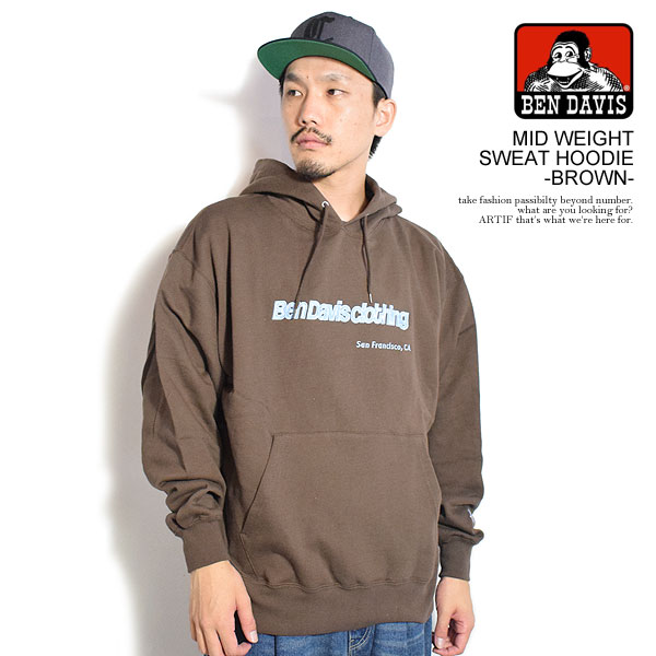 BEN DAVIS ベンデイビス MID WEIGHT SWEAT HOODIE -BROWN- メンズ パーカー プルオーバーパーカー 裏毛 ストリート atftps