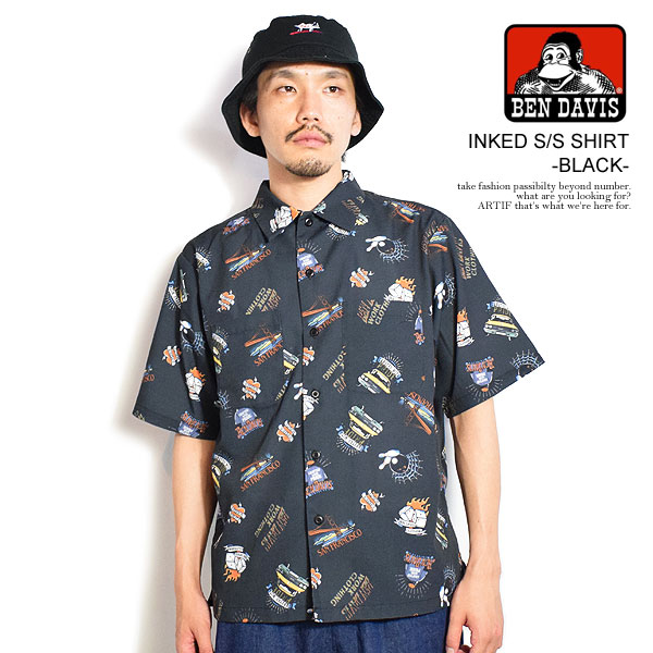 BEN DAVIS ベンデイビス INKED S/S SHIRT -BLACK- メンズ シャツ 半袖 総柄シャツ ストリート atftps