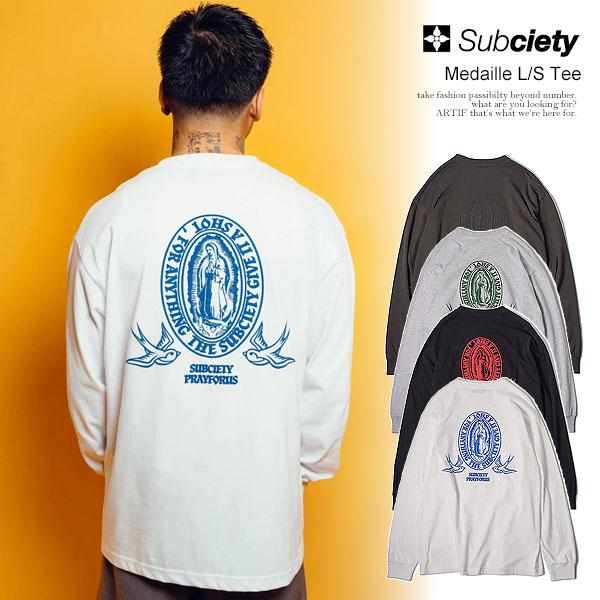 SUBCIETY サブサエティ Medaille L/S Tee subciety メンズ Tシャツ 長袖 ロンT 発泡プリント 送料無料 ストリート atftps