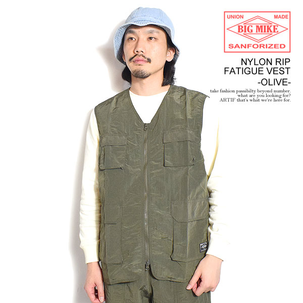 BIG MIKE ビッグマイク NYLON RIP FATIGUE VEST -OLIVE- メンズ ベスト フィッシングベスト リップストップ atfjkt