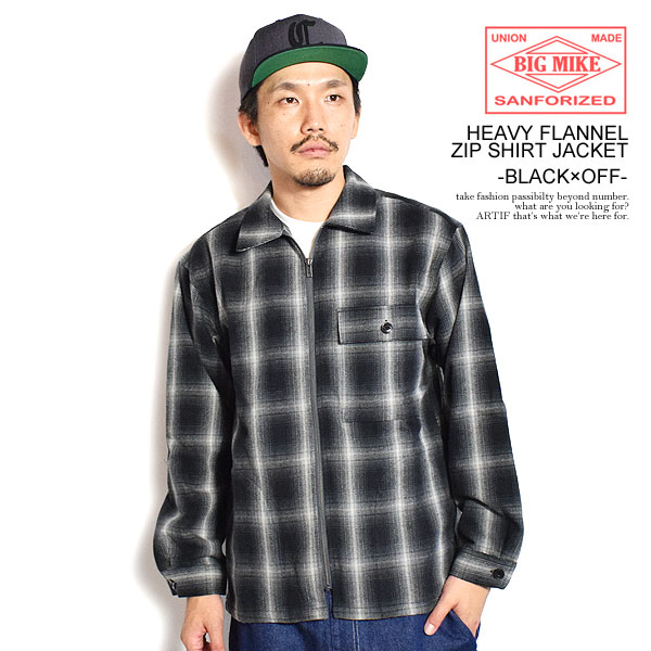BIG MIKE ビッグマイク HEAVY FLANNEL ZIP SHIRT JACKET -BLACK×OFF- メンズ ジャケット シャツジャケット atfjkt