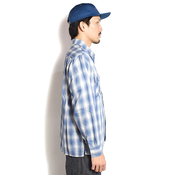 BIG MIKE ビッグマイク RAYON MIX OMBRE SLIT L/S SHIRTS -BLU×WHT- メンズ シャツ 長袖 チェックシャツ レーヨンシャツ atftps