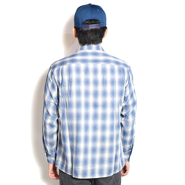 BIG MIKE ビッグマイク RAYON MIX OMBRE SLIT L/S SHIRTS -BLU×WHT- メンズ シャツ 長袖 チェックシャツ レーヨンシャツ atftps