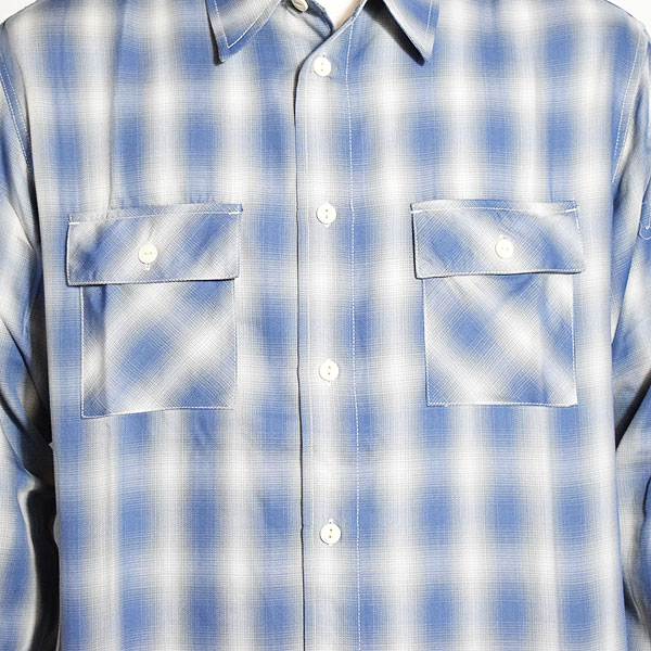 BIG MIKE ビッグマイク RAYON MIX OMBRE SLIT L/S SHIRTS -BLU×WHT- メンズ シャツ 長袖 チェックシャツ レーヨンシャツ atftps