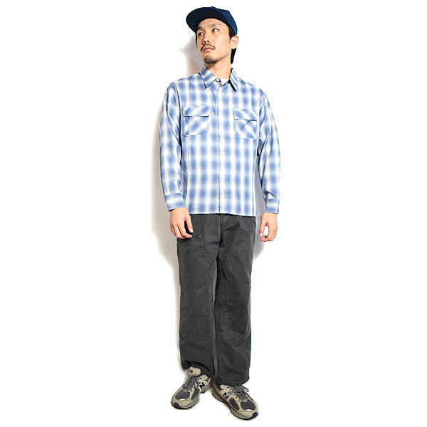BIG MIKE ビッグマイク RAYON MIX OMBRE SLIT L/S SHIRTS -BLU×WHT- メンズ シャツ 長袖 チェックシャツ レーヨンシャツ atftps