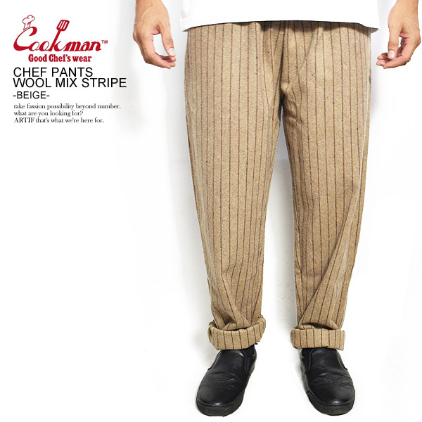 COOKMAN クックマン CHEF PANTS WOOL MIX STRIPE -BEIGE- 231-03802 メンズ パンツ シェフパンツ イージーパンツ ストリート atfpts