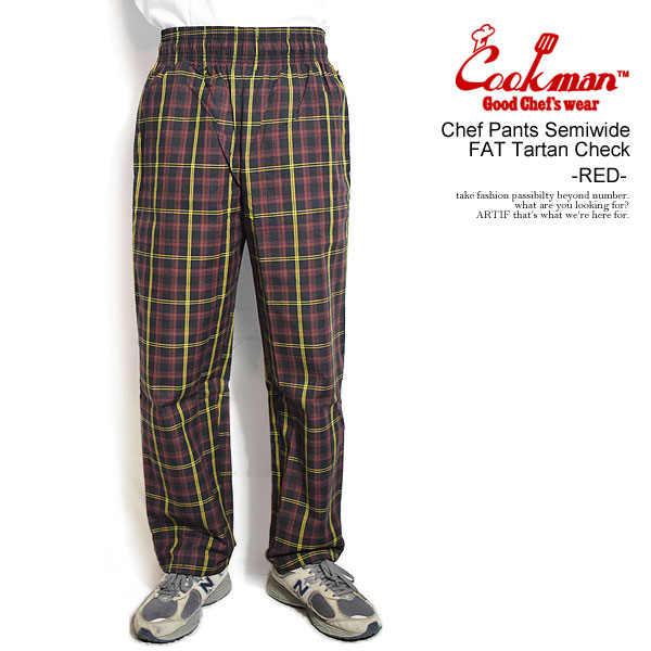 COOKMAN クックマン Chef Pants Semiwide FAT Tartan Check -RED- メンズ パンツ シェフパンツ セミワイド イージーパンツ atfpts