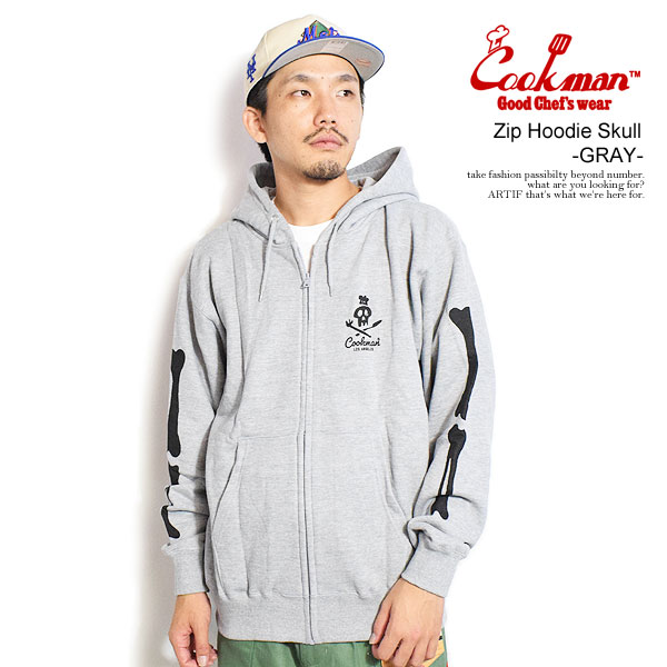 COOKMAN クックマン Zip Hoodie Skull -GRAY- メンズ パーカー ジップパーカー スウェット 裏パイル 送料無料 ストリート atftps