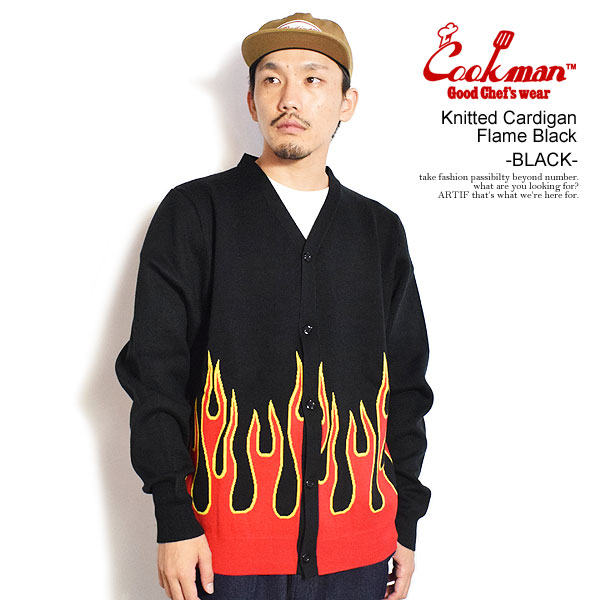 COOKMAN クックマン Knitted Cardigan Flame Black -BLACK- メンズ カーディガン ニット フレームス柄 送料無料 ストリート atftps