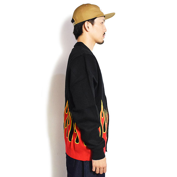 COOKMAN クックマン Knitted Cardigan Flame Black -BLACK- メンズ カーディガン ニット フレームス柄 送料無料 ストリート atftps