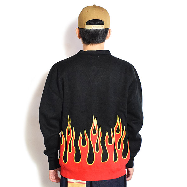 COOKMAN クックマン Knitted Cardigan Flame Black -BLACK- メンズ カーディガン ニット フレームス柄 送料無料 ストリート atftps
